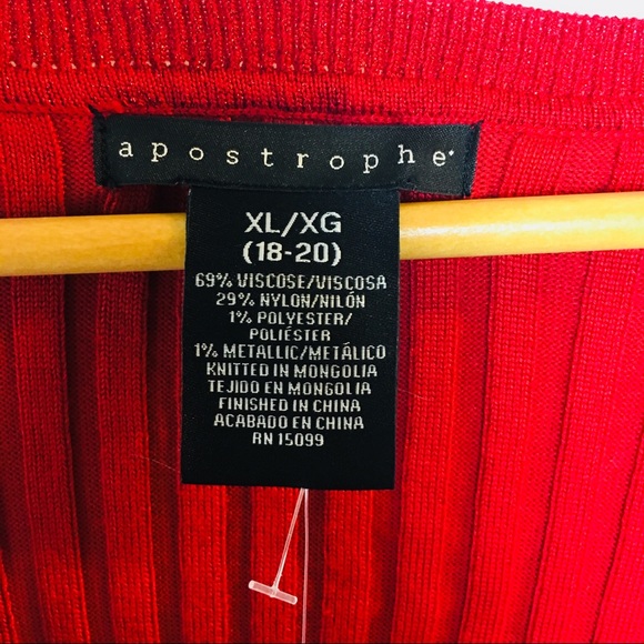 Apostrophe | Tops | Nwt Apostrophe Red Top Size Xl 82 | Poshmark